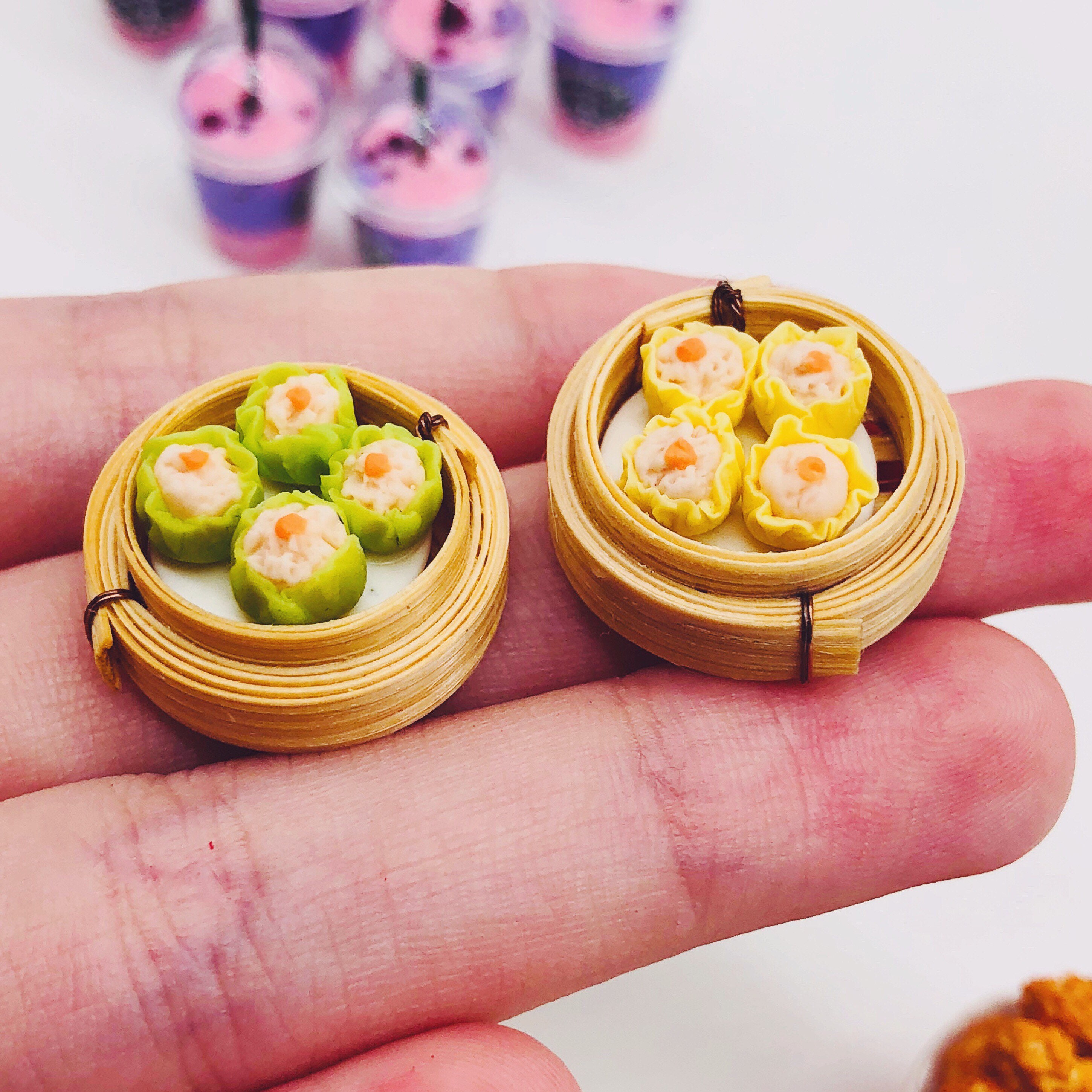 2 Pieces Miniature Dim Sum Within 2 Bamboo Basket Miniature - Etsy