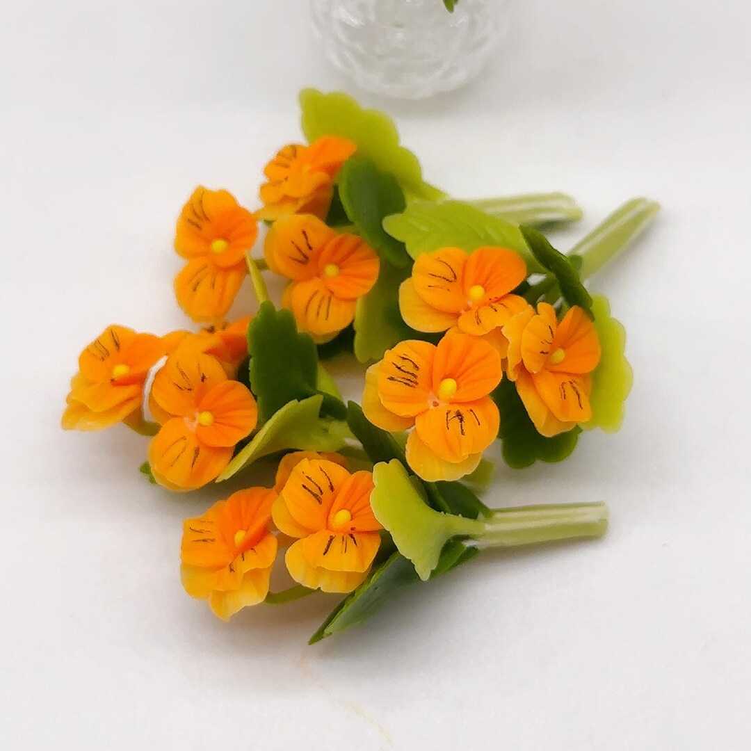 5 Pieces Miniature Orange Pansy Made Clay Polymer, Miniature Decorate ...