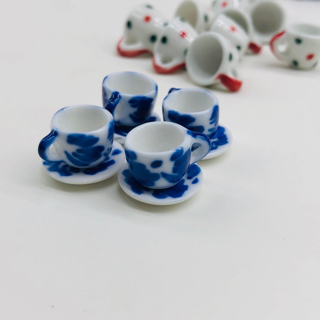 4 Set Miniature Ceramic Cup With Saucer Miniature Ceramic - Etsy
