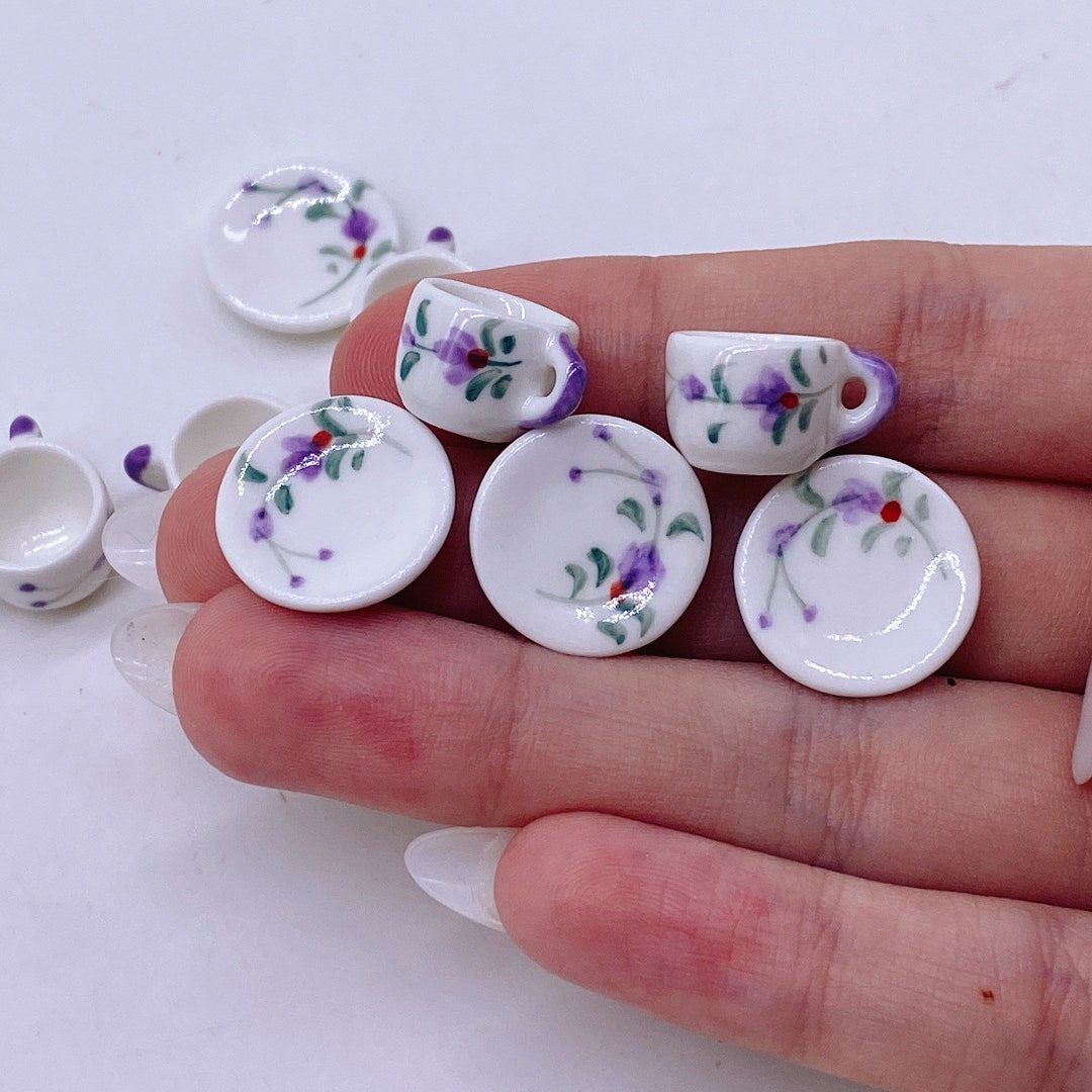 Miniature Ceramic Tea Set: Floral Cups and Saucers (4 Sets) - Etsy
