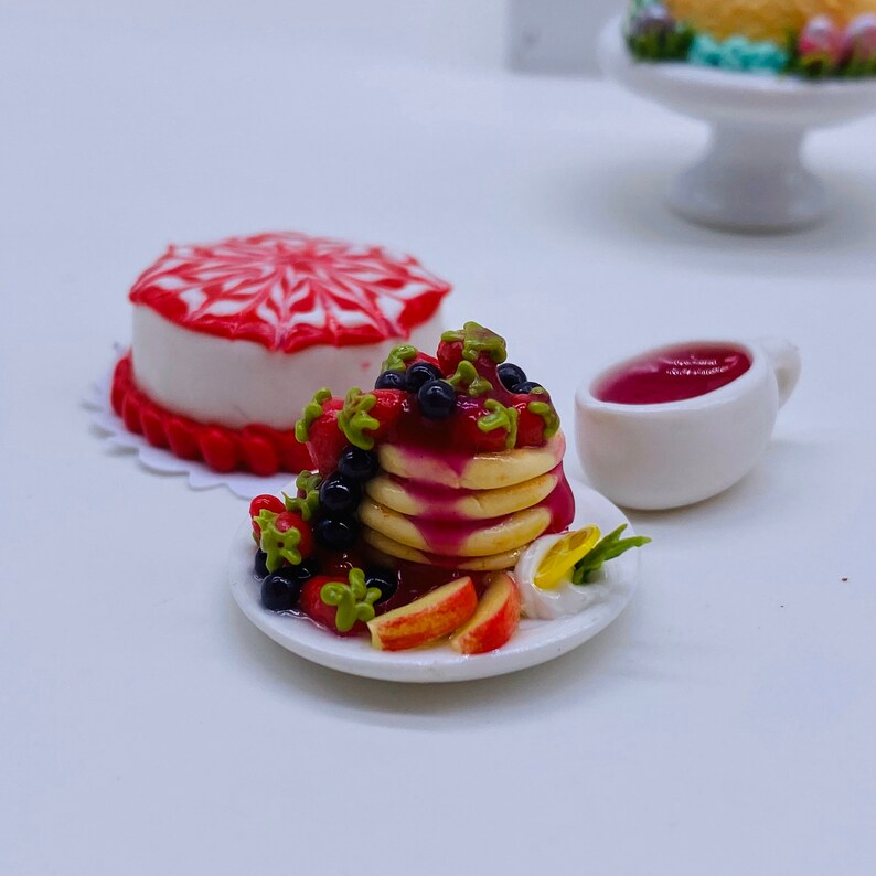 Miniature Pancake With Berries and Sauce: Dollhouse Bakery - Etsy