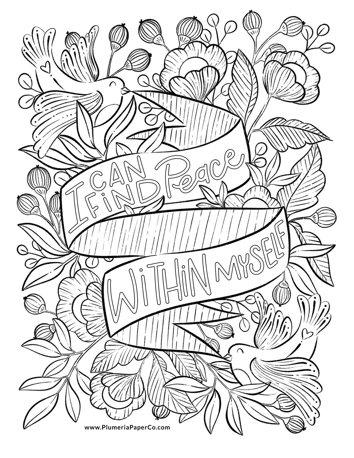 Inspirational Adult Coloring Page, Floral, Peace, Finding Peace ...