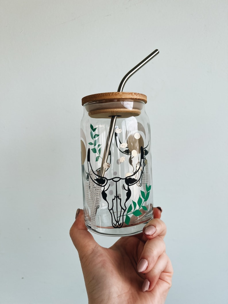 Cow Skull Beer Can Glass - Etsy