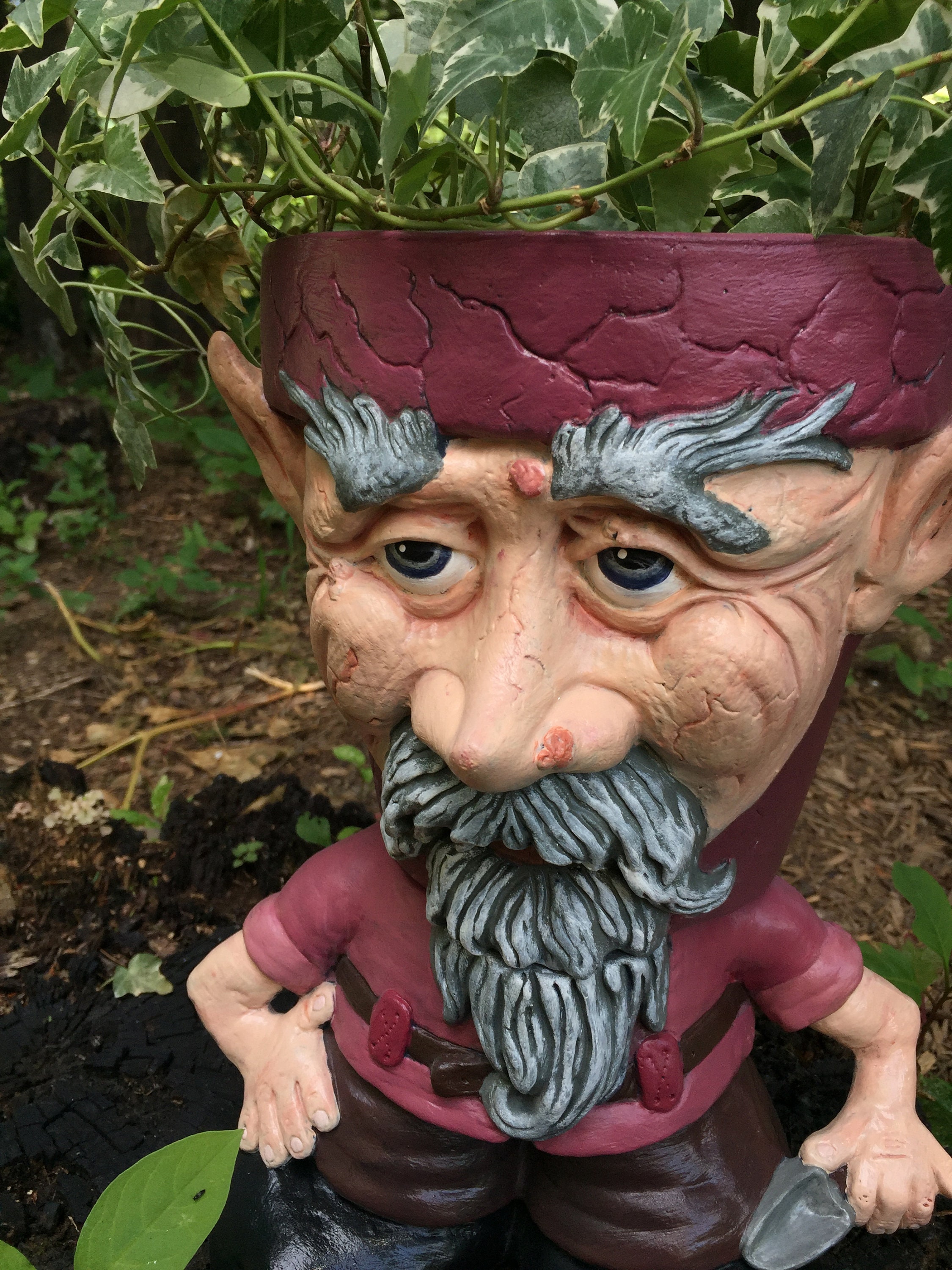 Garden Gnome, Ceramic Statue, Fairy Garden, Hand Painted, Gnome Flower ...