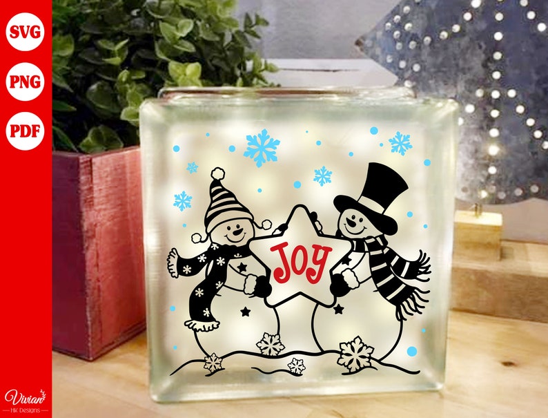 Joy, 2 Snowman Family, Christmas Sign, Glass Block, Image, PNG SVG PDF ...