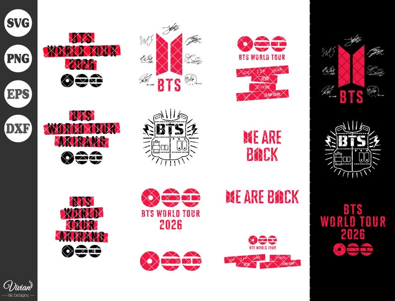 BTS, Gira Mundial BTS 2026, Kpop, SVG, EPS, DFX, PNG, Cricut, Descarga ...