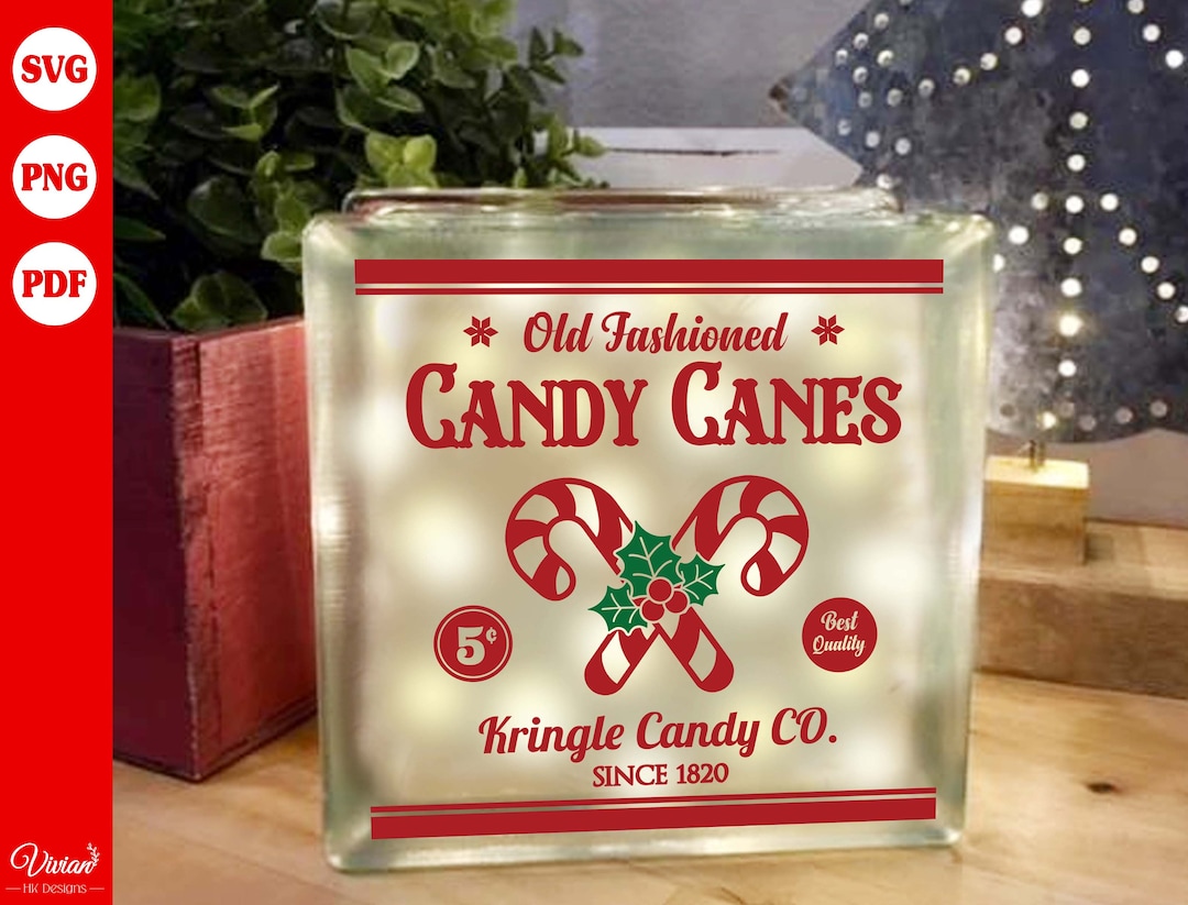 Candy Cane Kringle Candy Co, Christmas Sign, Glass Block, Image, PNG ...
