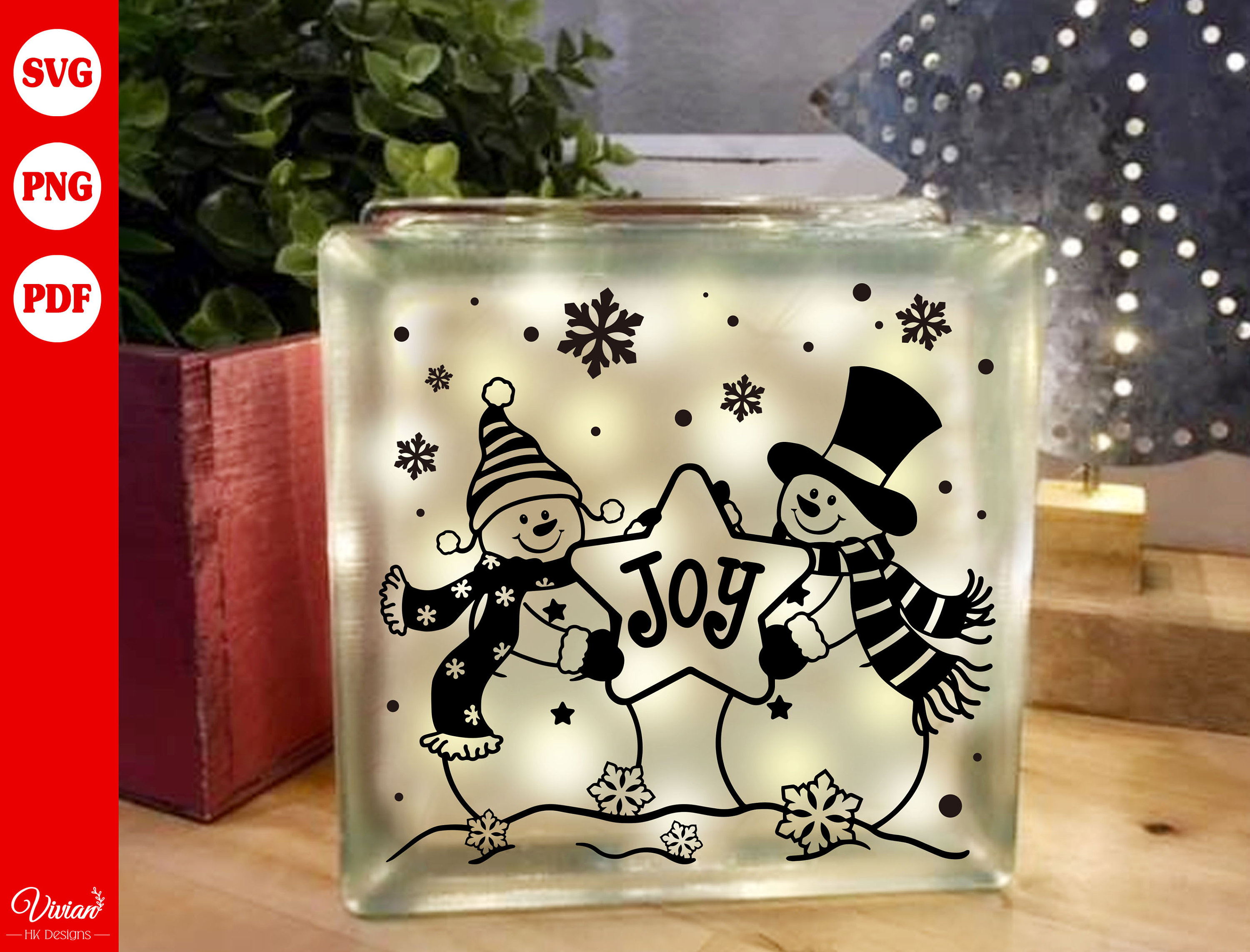 Joy, 2 Snowman Family, Christmas Sign, Glass Block, Image, PNG SVG PDF ...
