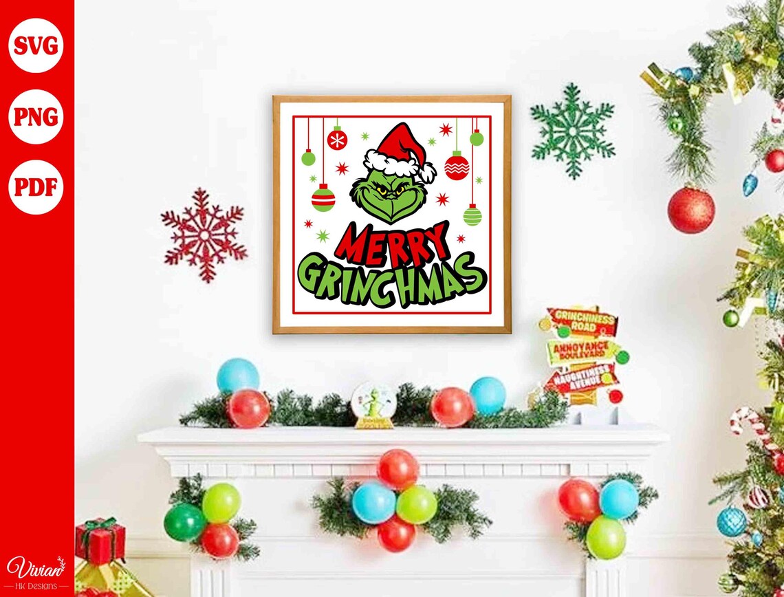 Merry Grinchmas, Hanging Ornament, Christmas Sign, Glass Block, Image ...