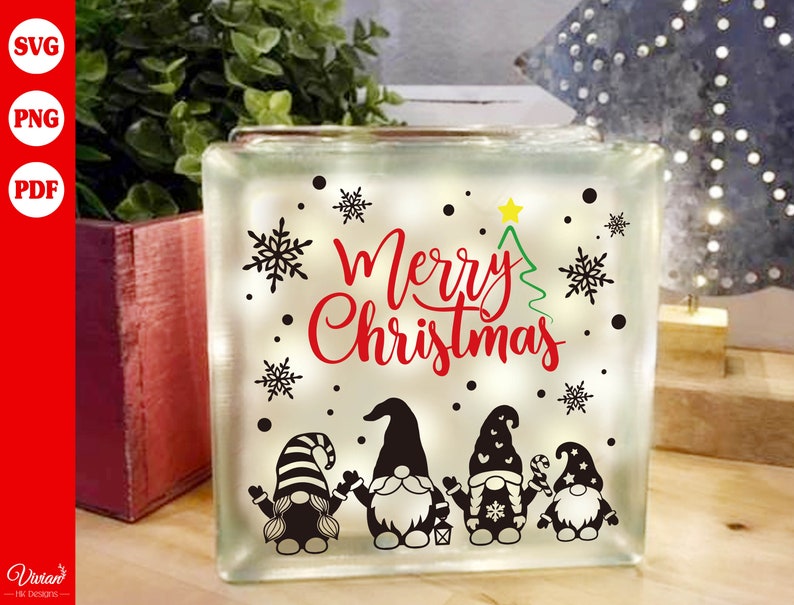 Merry Christmas Gnome Family Glass Block Image PNG SVG PDF - Etsy