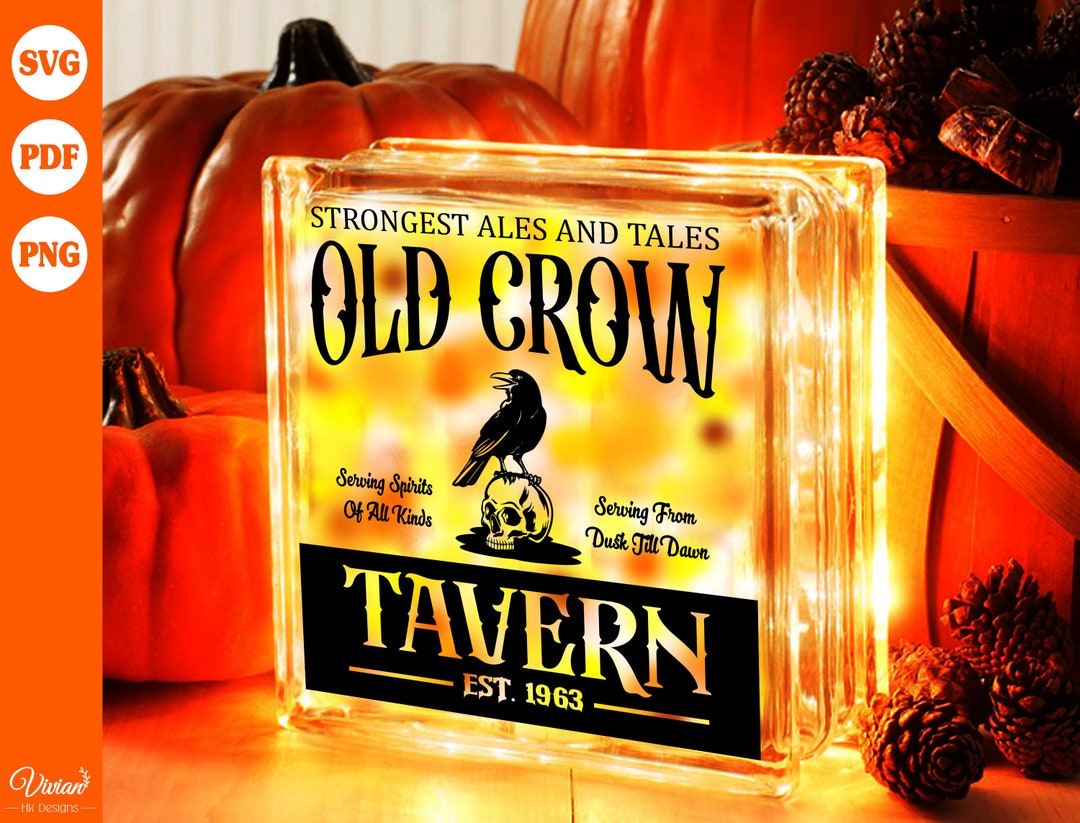 Old Crow Tavern, Crow, Skull, Halloween Sign, Glass Block, Image, PNG ...
