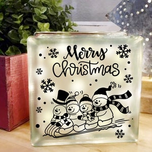Merry Christmas, 4 Snowman Sled, Christmas Sign, Glass Block, Image ...
