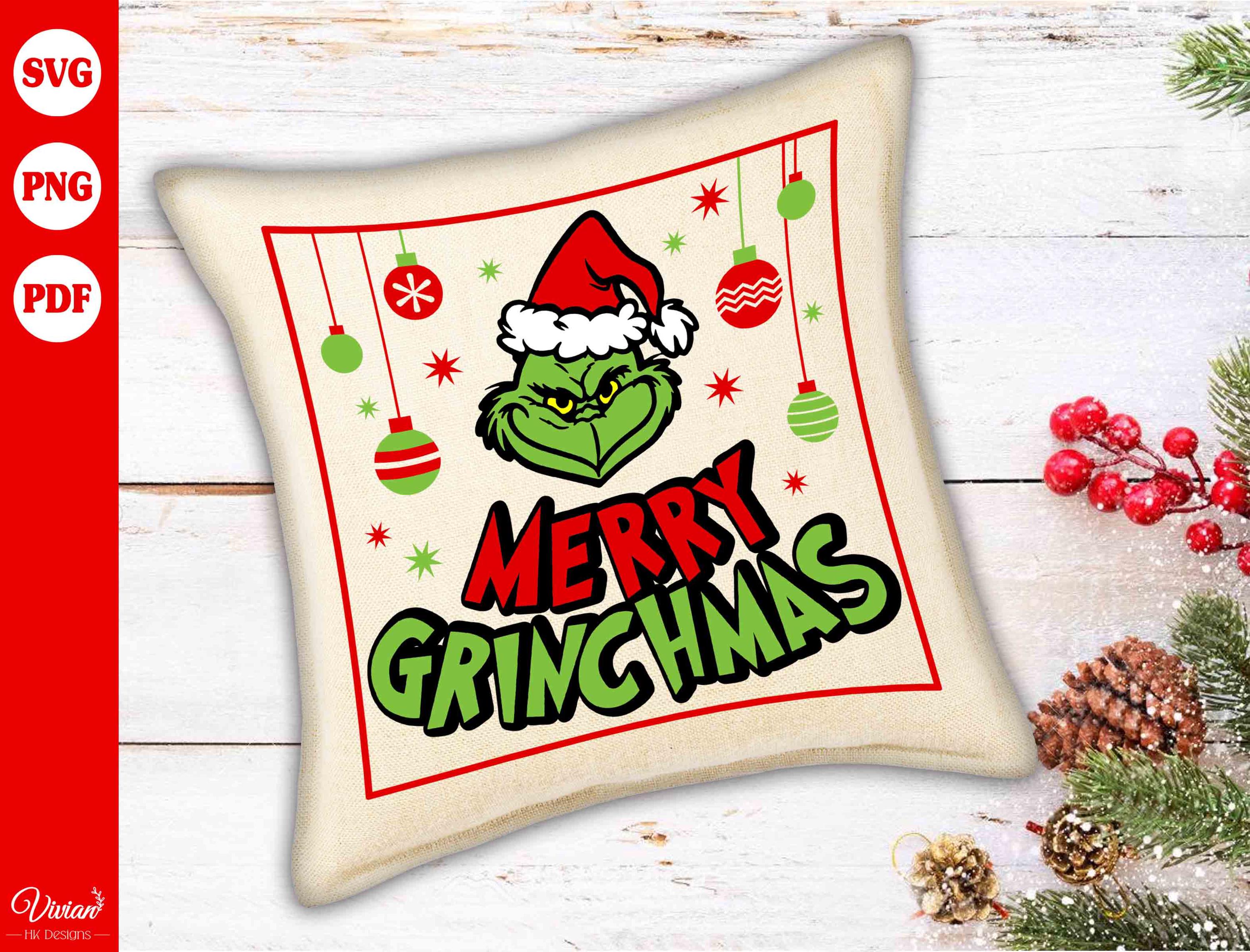 Merry Grinchmas, Hanging Ornament, Christmas Sign, Glass Block, Image ...