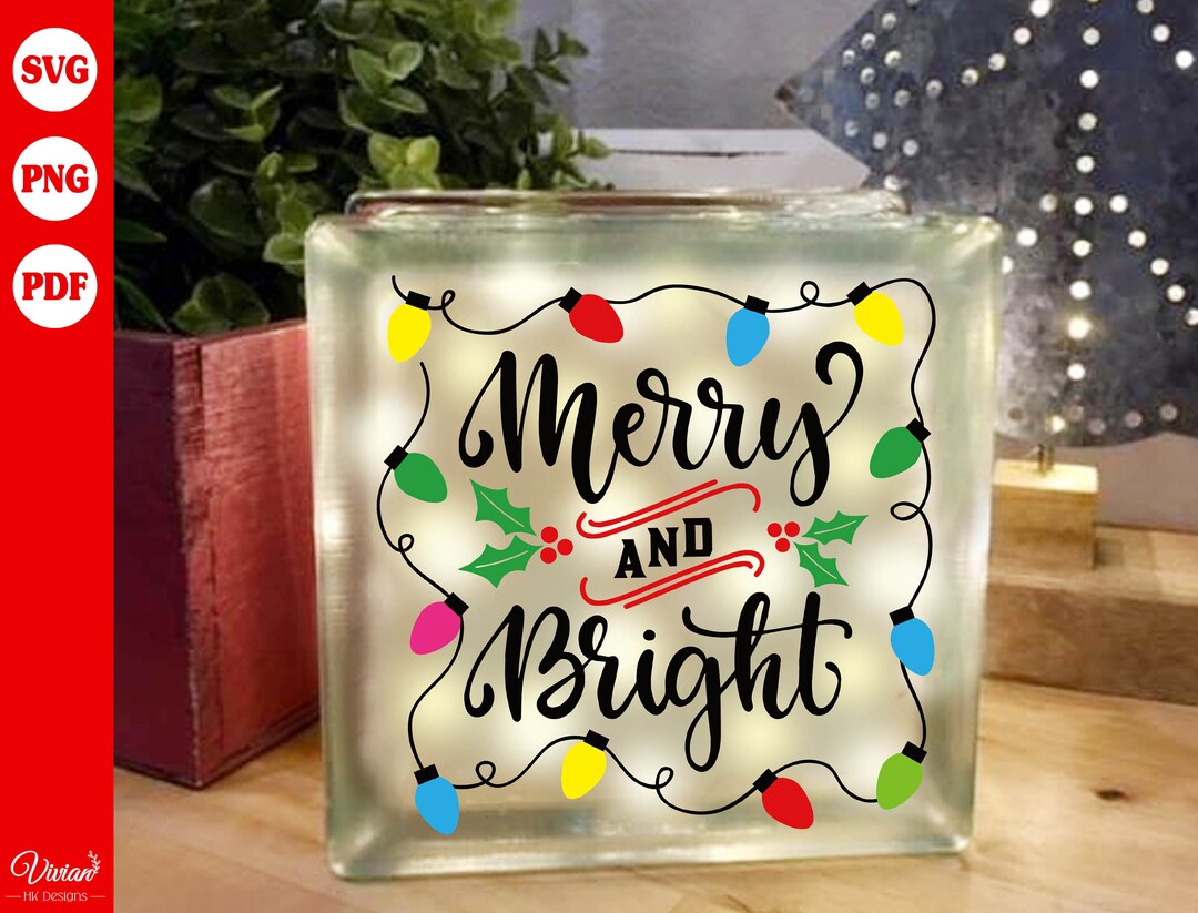 Merry and Bright, Light Blub, Christmas Sign, Glass Block, Image, PNG ...