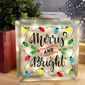 Merry and Bright, Light Blub, Christmas Sign, Glass Block, Image, PNG ...
