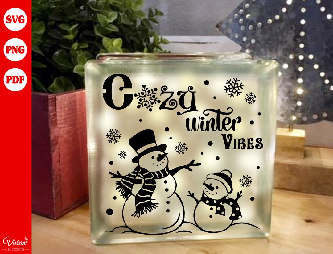 Cozy Winter Vibes, Snowman, Christmas Sign, Winter Sign, Glass Block ...