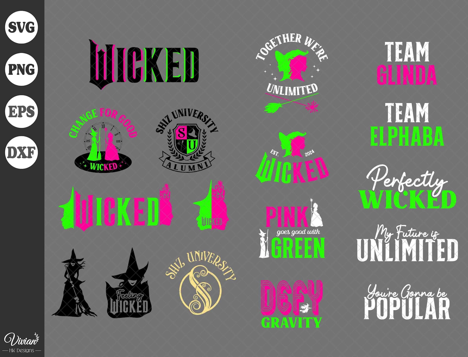 Wicked Movie, Elphaba, Glinda, Svg, EPS, DFX, PNG, Cricut, Digital ...
