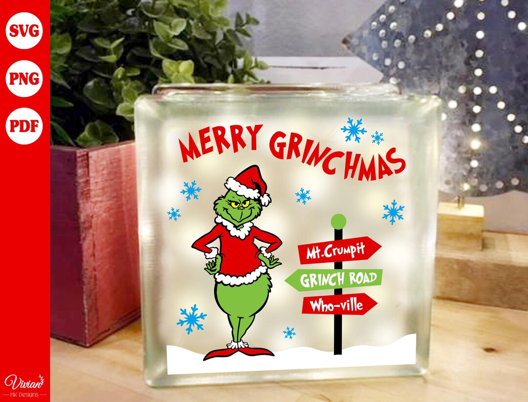 Merry Grinchmas, Snow, Sign, Christmas Sign, Glass Block, Image, PNG ...