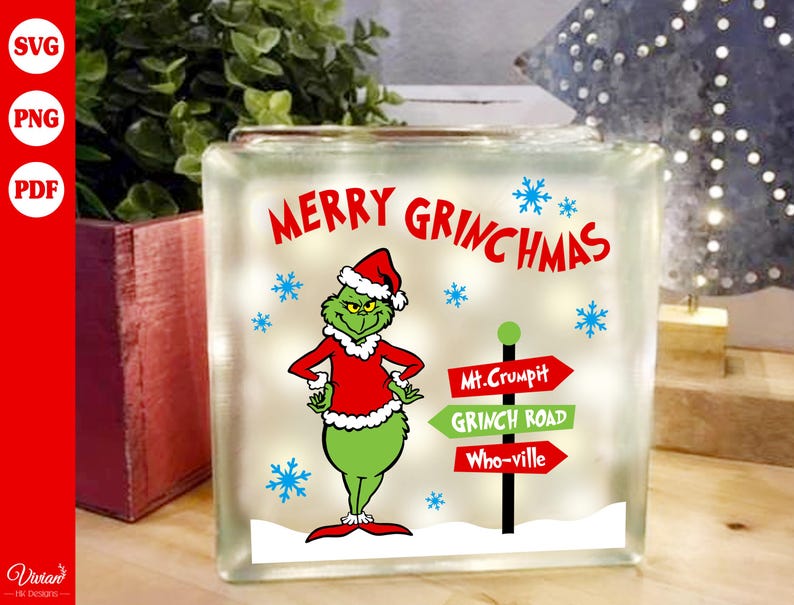 Merry Grinchmas, Snow, Sign, Christmas Sign, Glass Block, Image, PNG ...