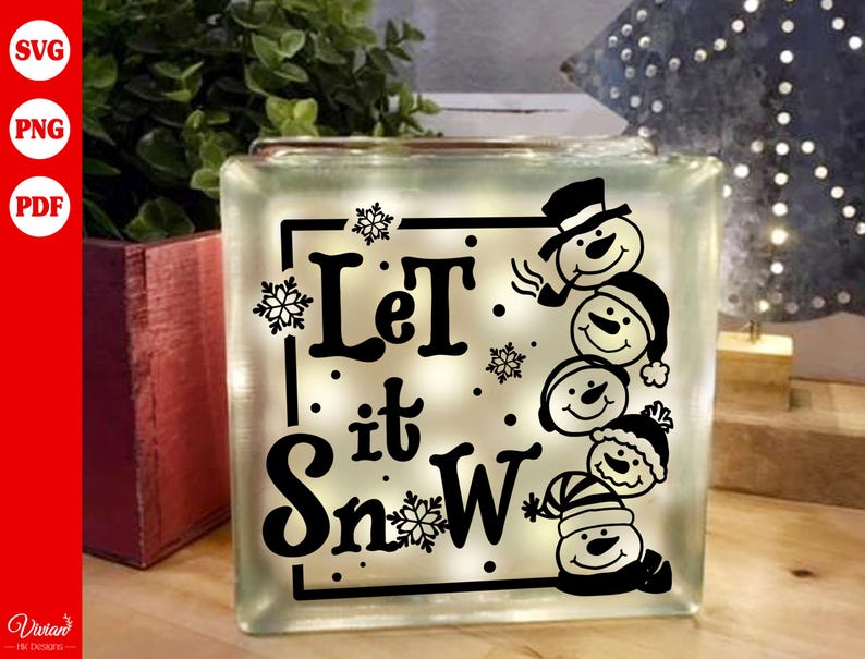 Let It Snow, Stacking Snowman, Christmas Sign, Glass Block, Image, PNG ...