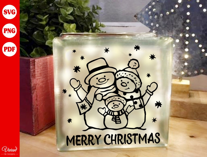 Merry Christmas, Snowman Family, Christmas Sign, Glass Block, Image ...