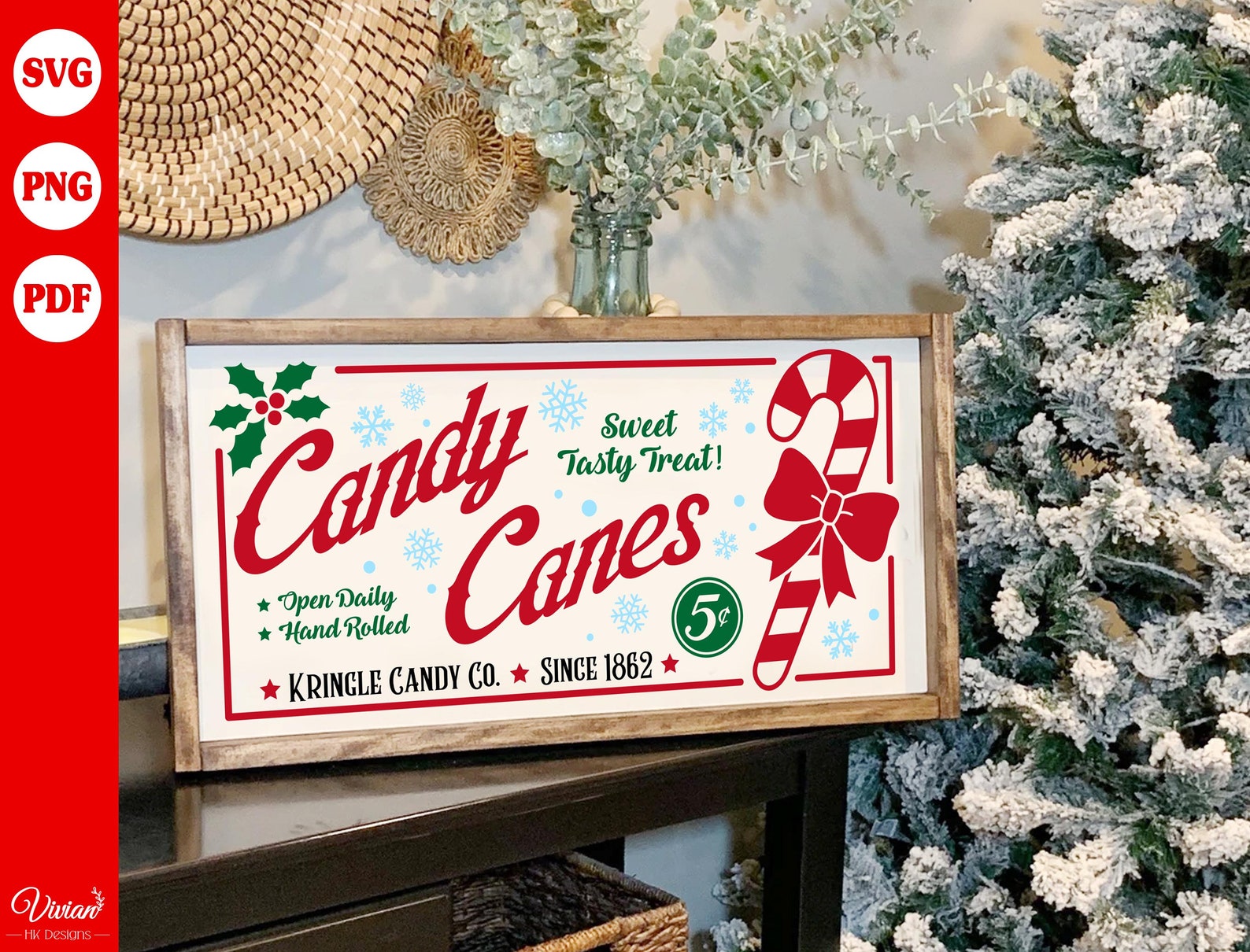 Candy Cane, Christmas Sign, Half Size Glass Block, Image, PNG SVG PDF ...