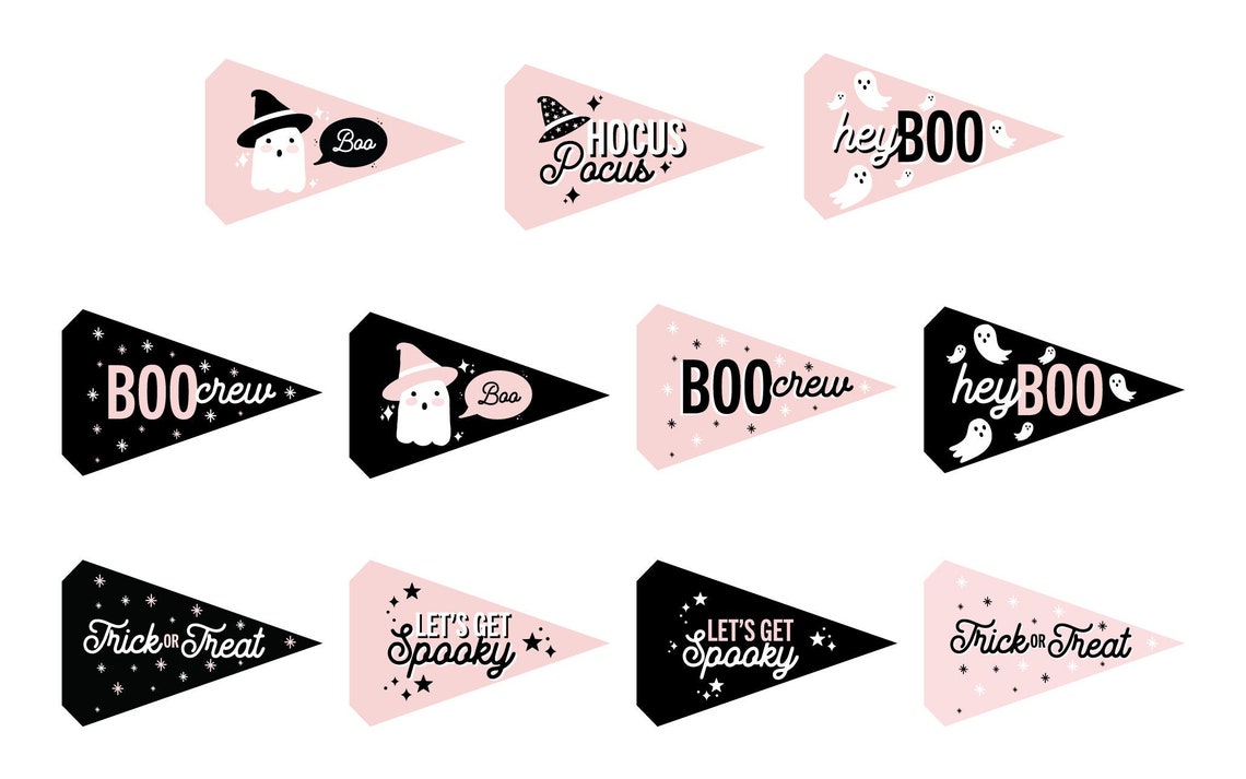 Halloween Printable Pennant Flag, Pink Halloween Decor, Kid Halloween ...