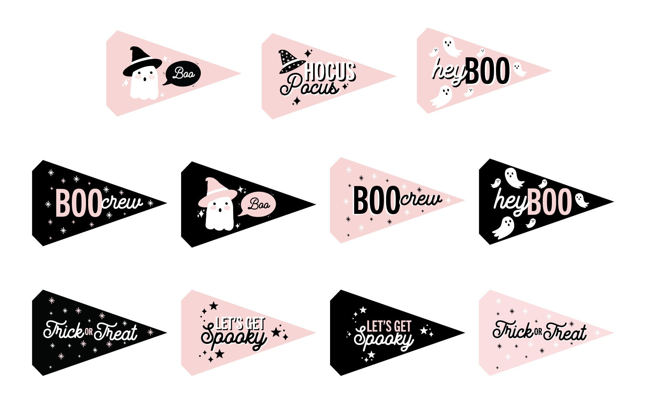 Halloween Printable Pennant Flag, Pink Halloween Decor, Kid Halloween ...