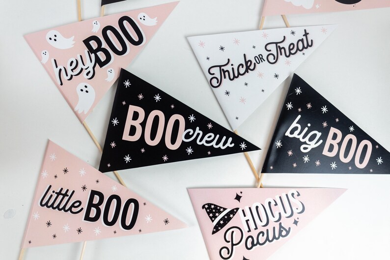 Halloween Printable Pennant Flag, Pink Halloween Decor, Kid Halloween ...