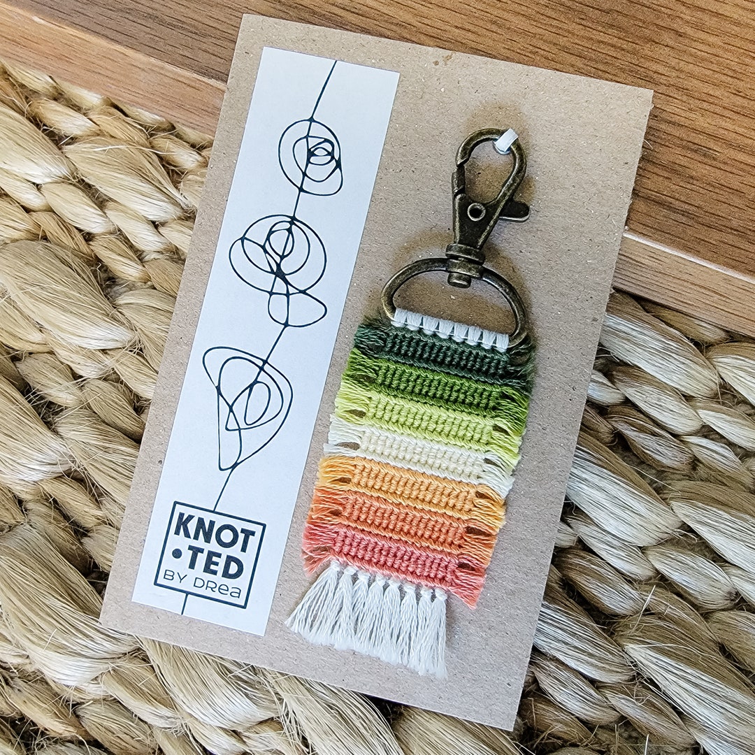 Knotted Macrame Keychain | Rag Rug Boho Style | Gradient Colors ...