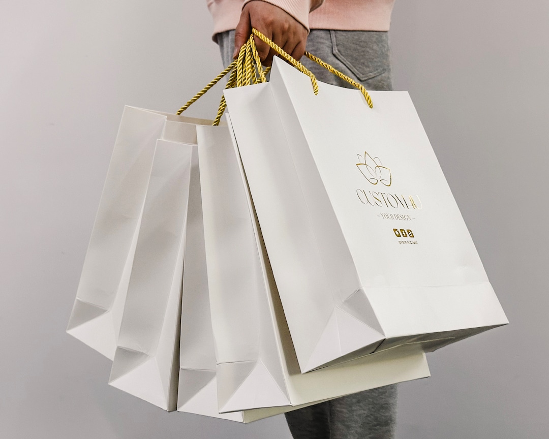 100pcs Custom Paper Bags With Logo, Shop Bag With Handles, Paper Bags ...