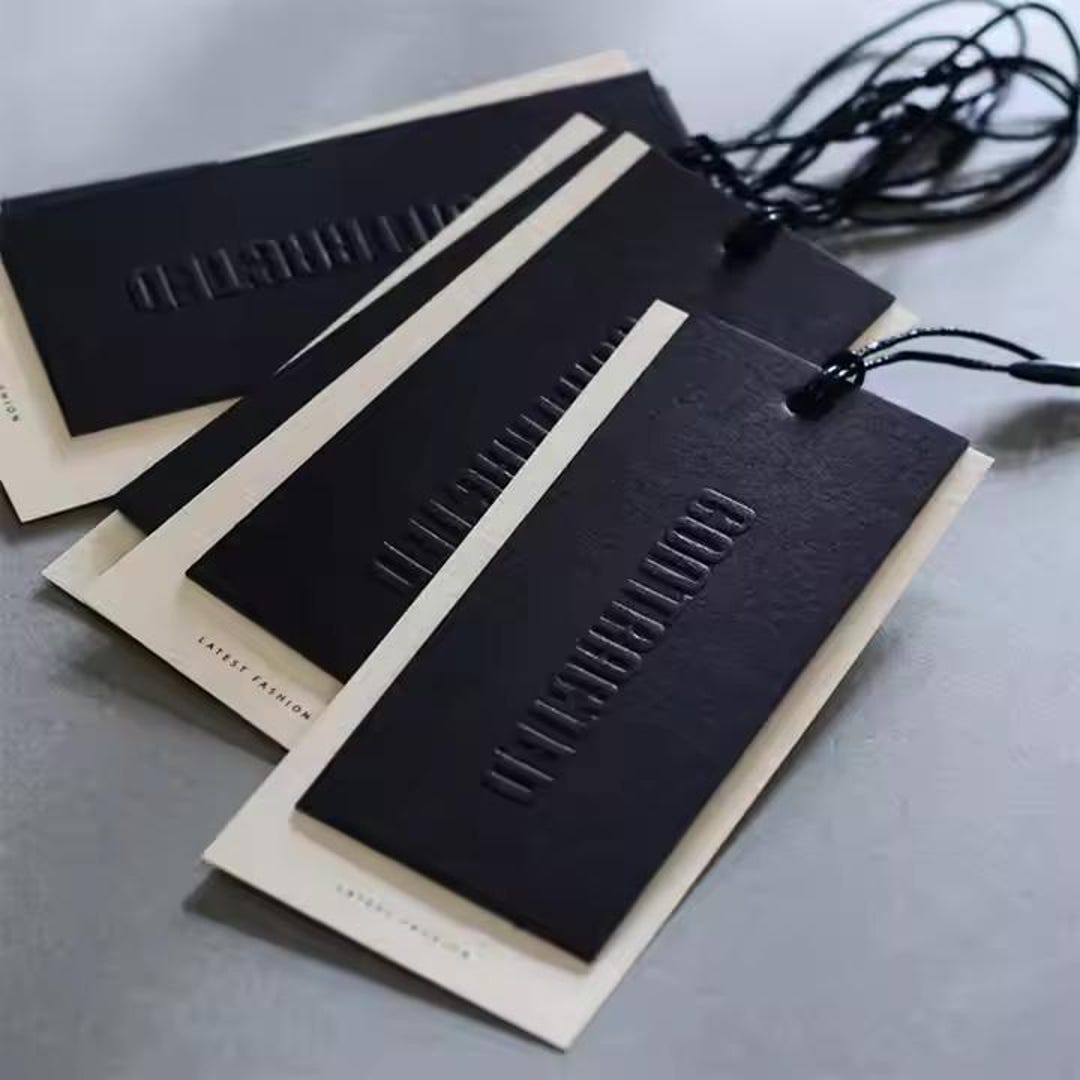 Luxury Custom Embossed Hang Tags 800gsm Black Cardboard Garment Tags ...