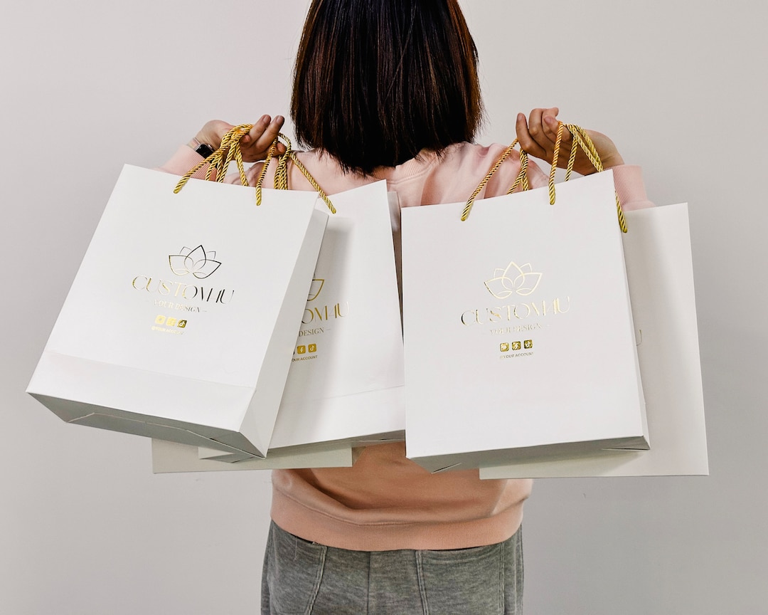 100pcs Custom Paper Bags With Logo, Shop Bag With Handles, Paper Bags ...