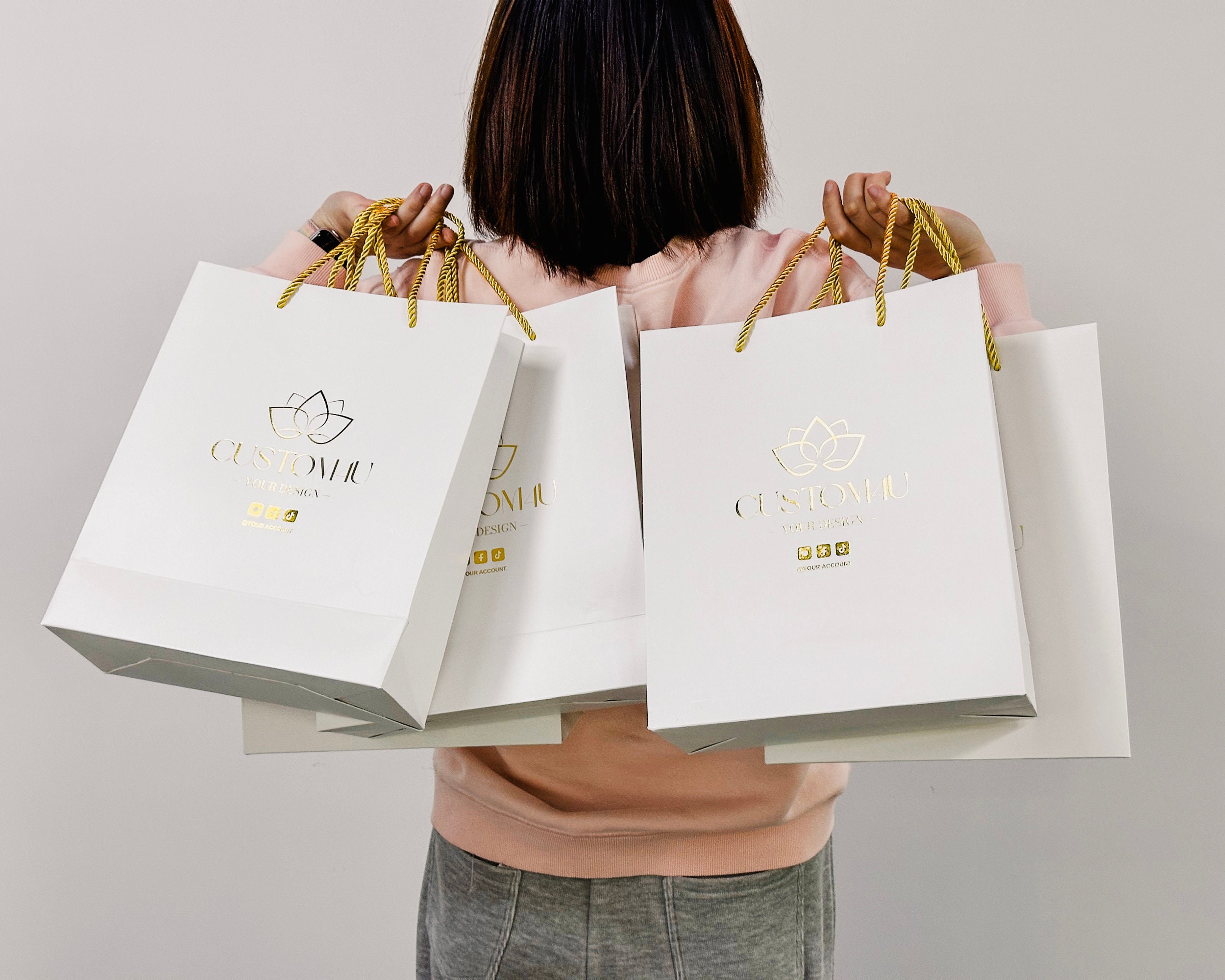 100pcs Custom Paper Bags With Logo, Shop Bag With Handles, Paper Bags ...