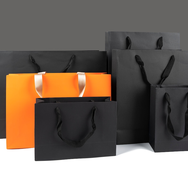 Custom Logo Black Paper Bags - Etsy