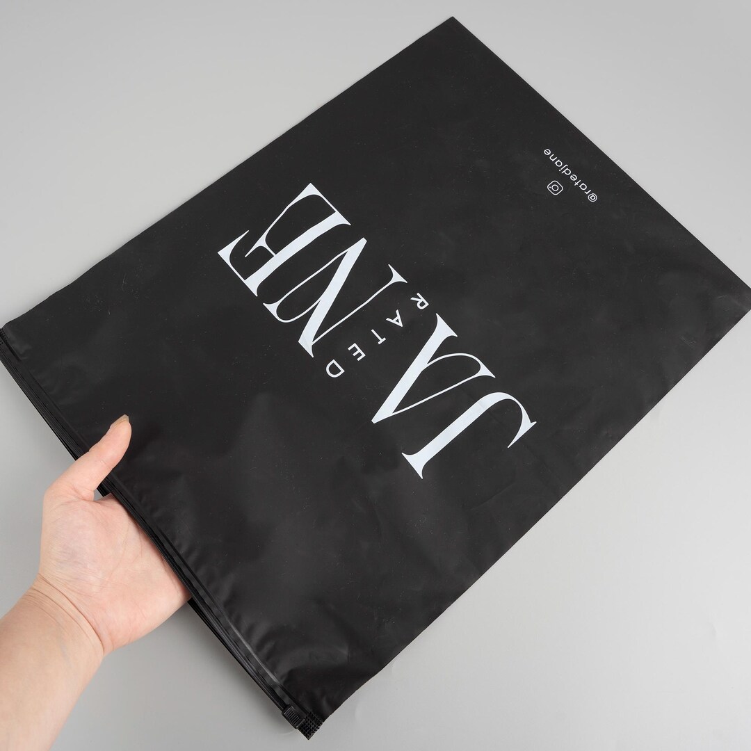 Custom Black Zipper Bag With Logo, High Quality Plastic Bag, Clothing ...