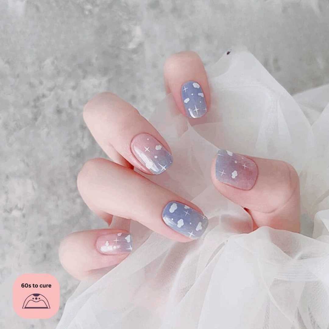 Airy Blue Semi Cured Gel Nail Strips - Etsy