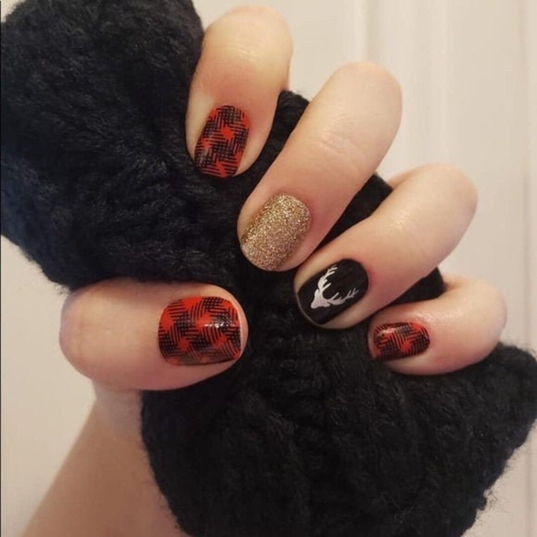 Dear Antler Red Gold and Blue Antler Tartan Design Nail Wraps - Etsy