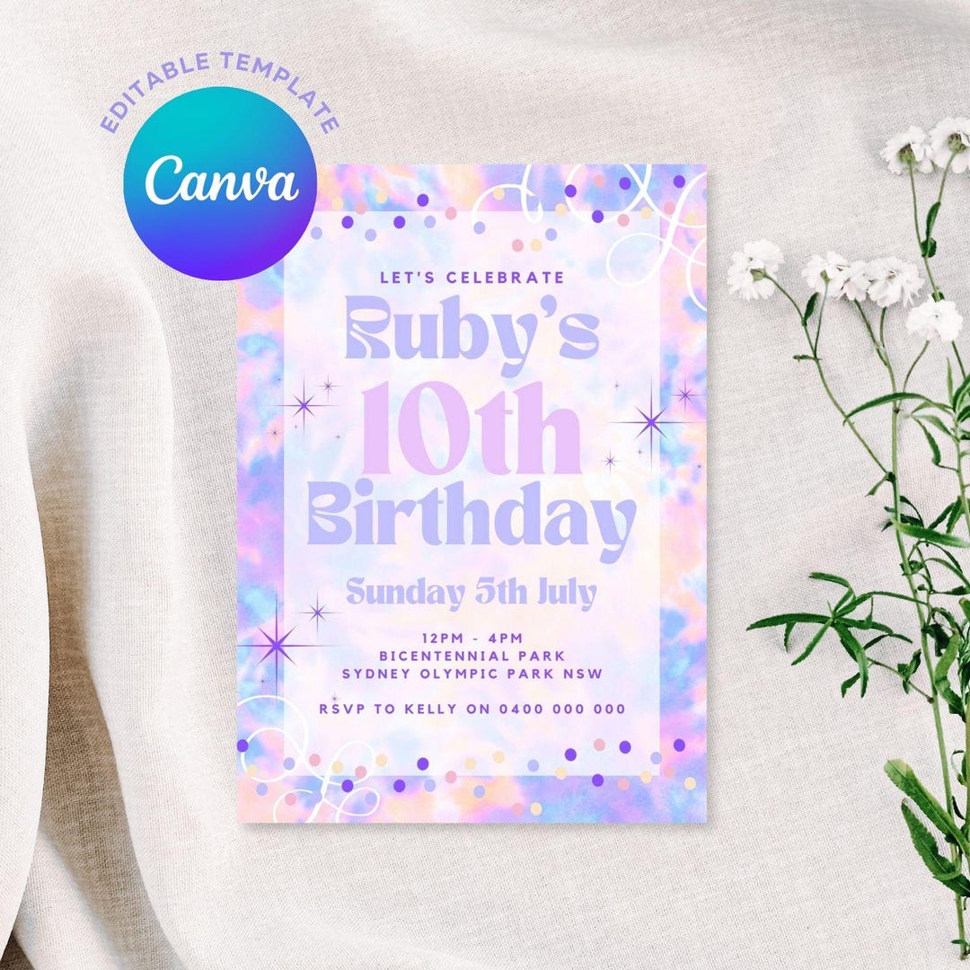 CANVA TEMPLATE: Editable Tie Dye Birthday Invitation (5x7 Inch) - Etsy