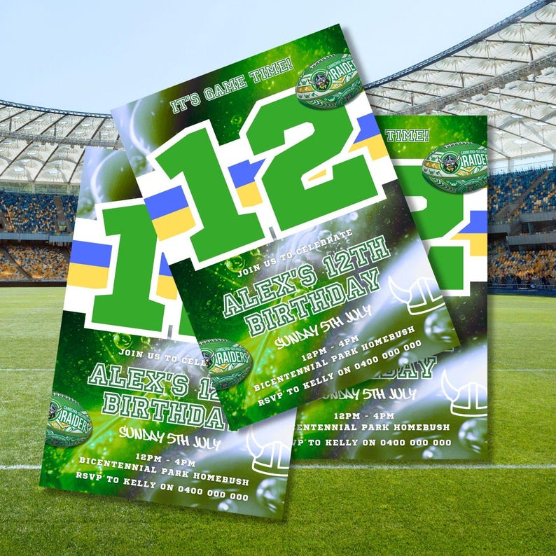 Canberra Raiders Birthday Invitation, NRL Party Invite, Footy Invite ...