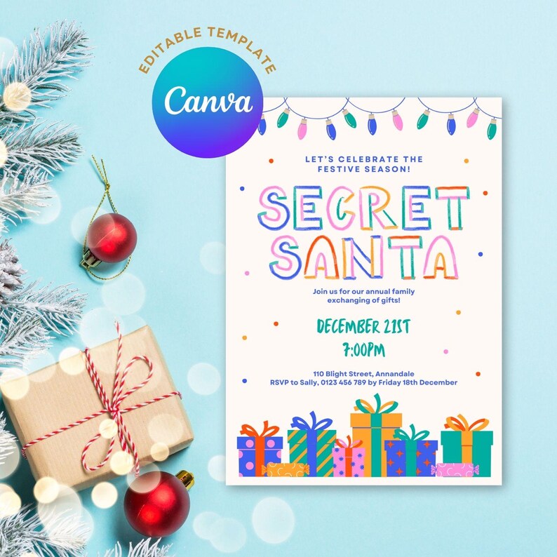 Editable Secret Santa Invitation | Christmas Canva Template (digital ...