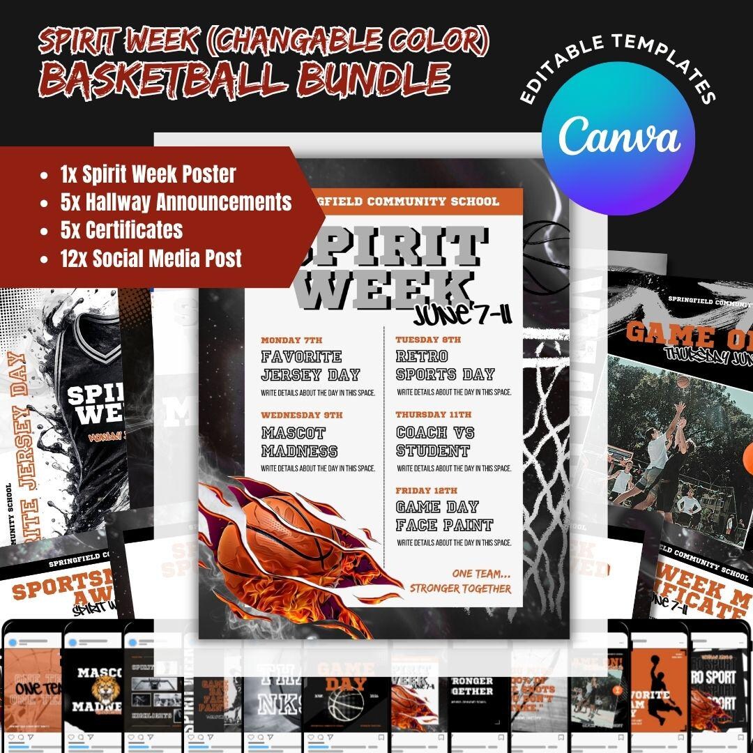 Editable Basketball Flyer Canva, Sports Spirit Week Bundle, High School ...