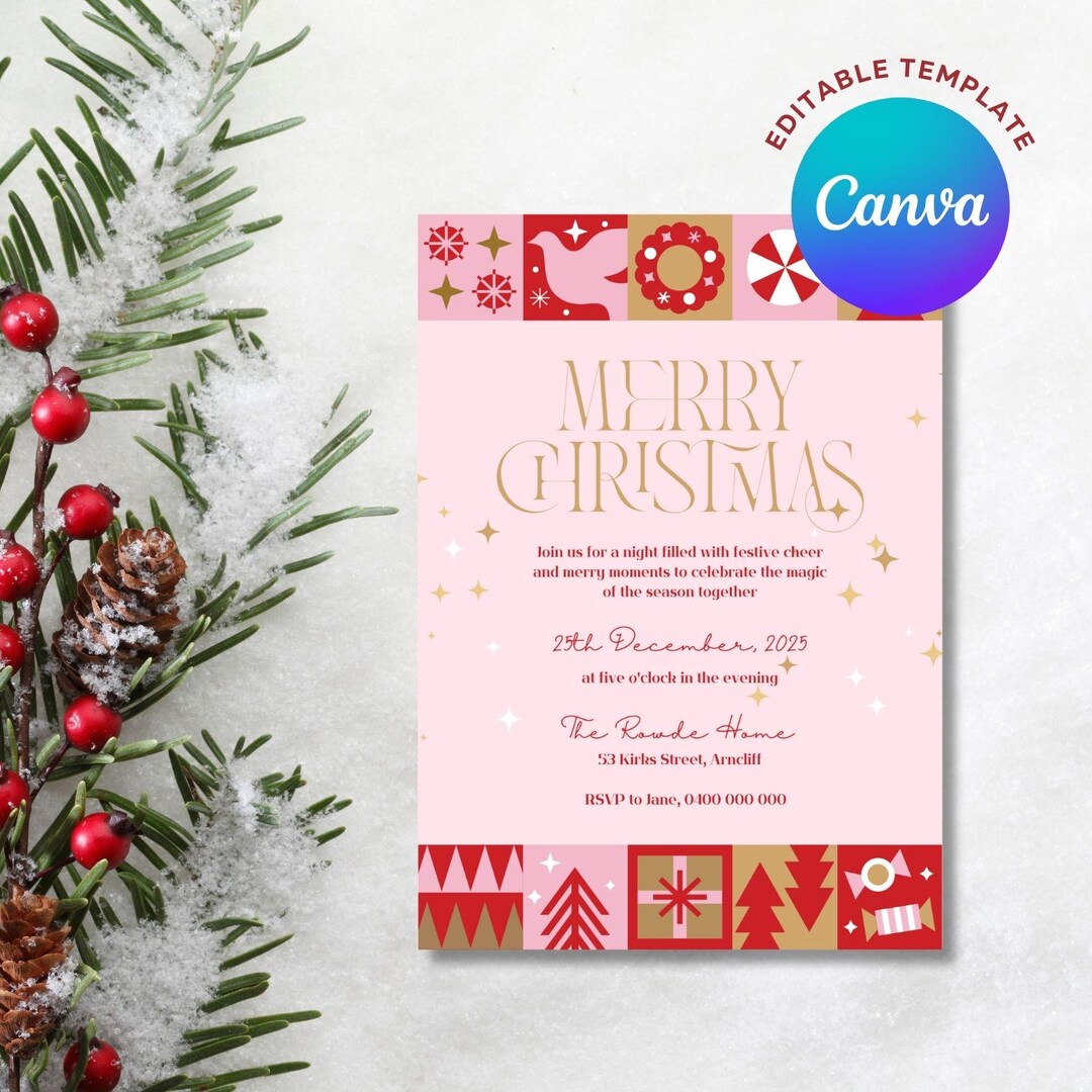 CHRISTMAS INVITATION Editable Christmas Invite christmas Canva Template ...