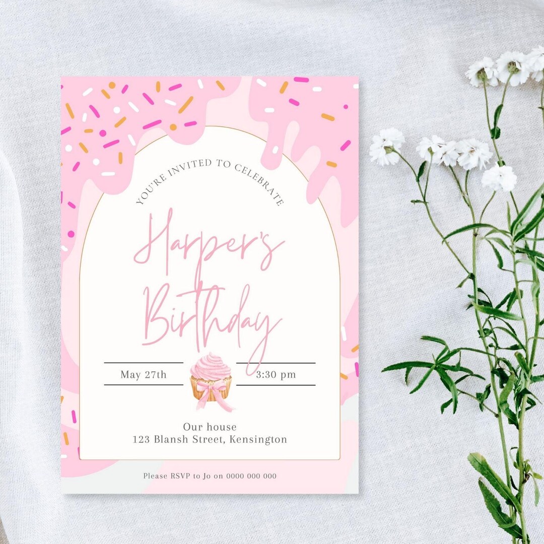 SPRINKLES Invitation || Personalised Birthday Invitation (cupcake ...