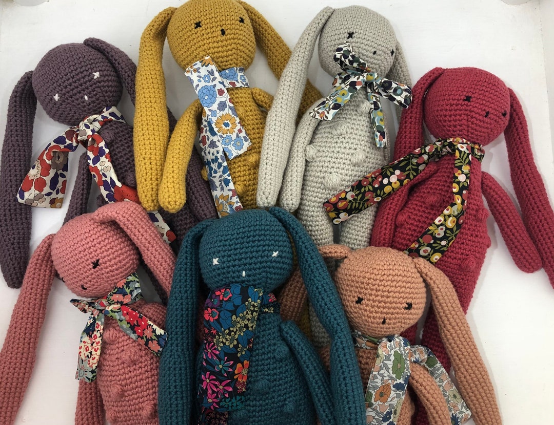 Doudou Rabbit Crochet Baby Soft Toy Birth Gift Liberty Luc - Etsy