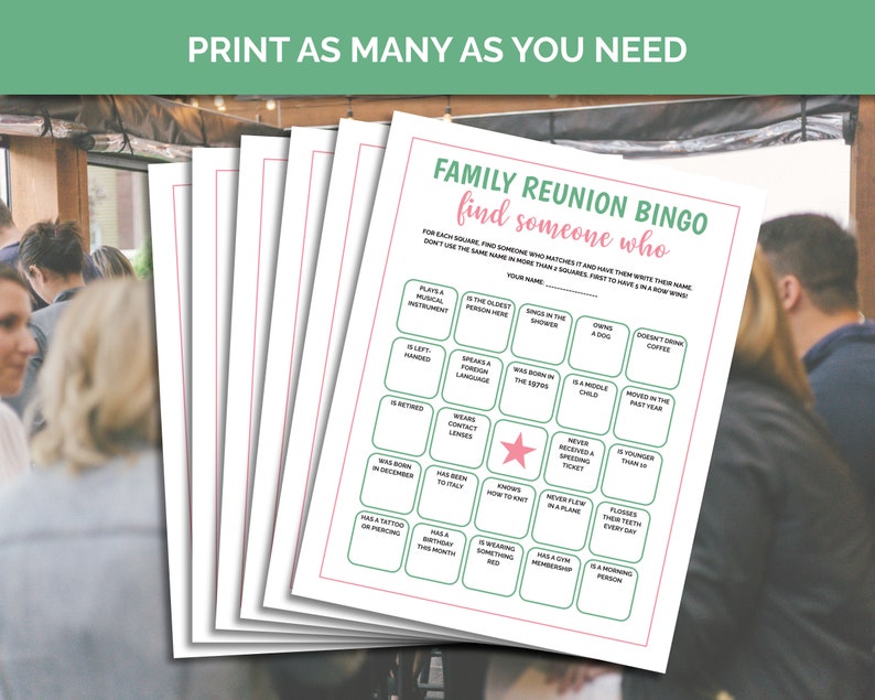 Family Reunion Bingo Game, Find the Guest Game, Mix and Mingle Bingo ...