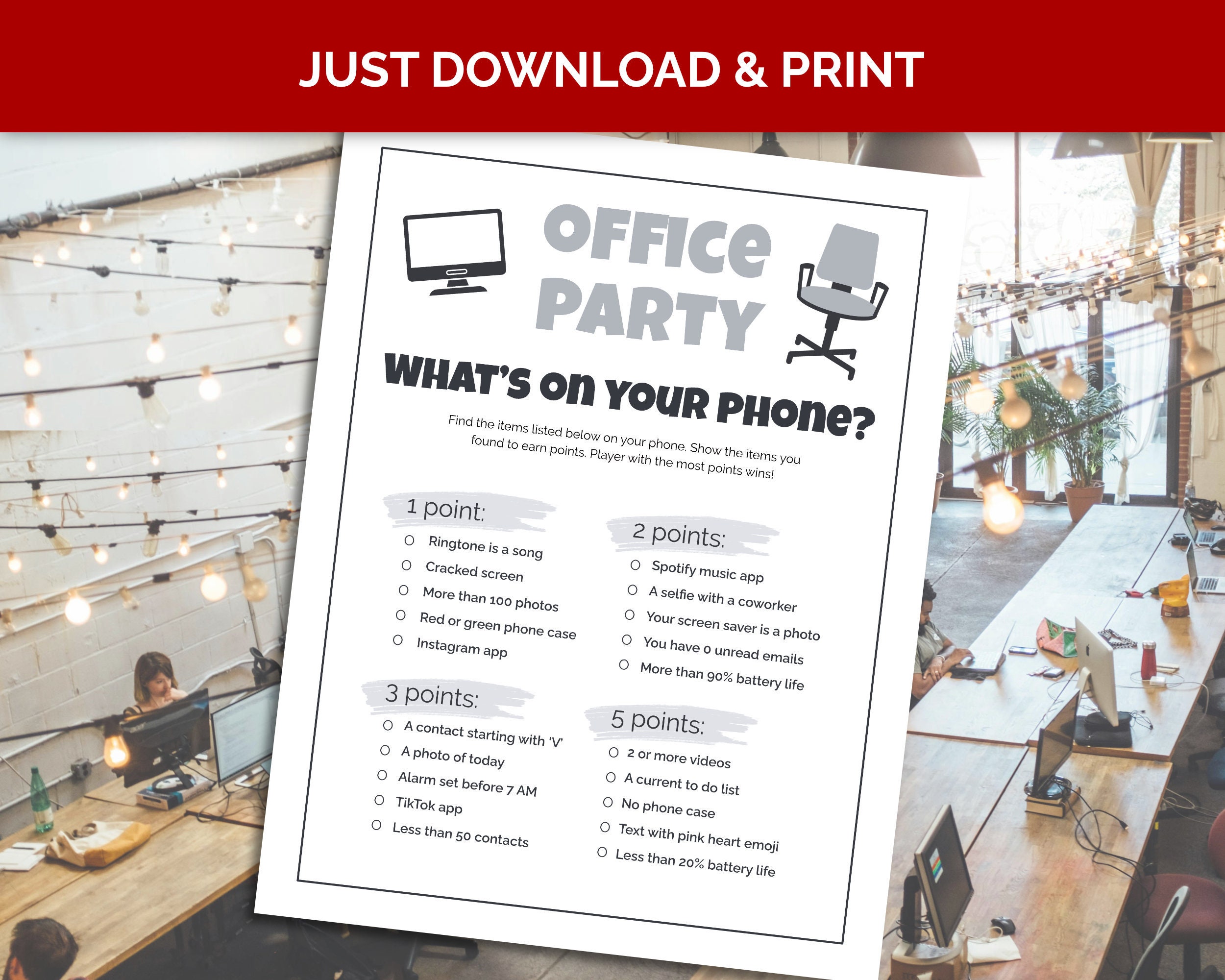 Whats on Your Phone Office Party Game, Phone Scavenger Hunt Game to ...