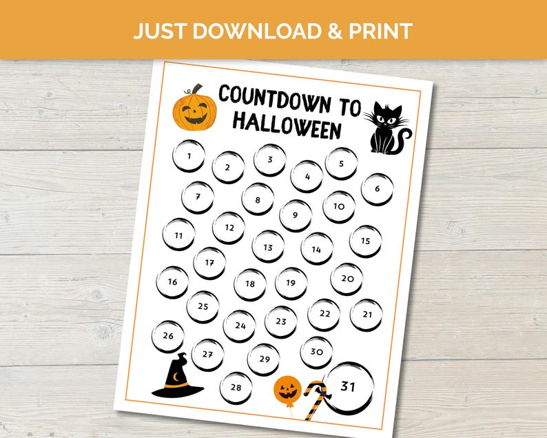 Halloween Countdown Calendar, Printable Halloween Advent Calendar for ...