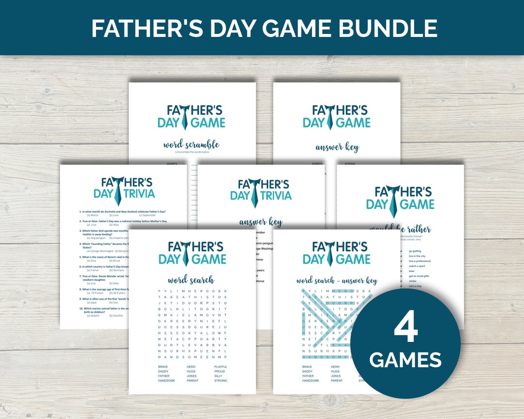 Father's Day Game Bundle Incl. Father's Day Trivia, Word Search, Word ...