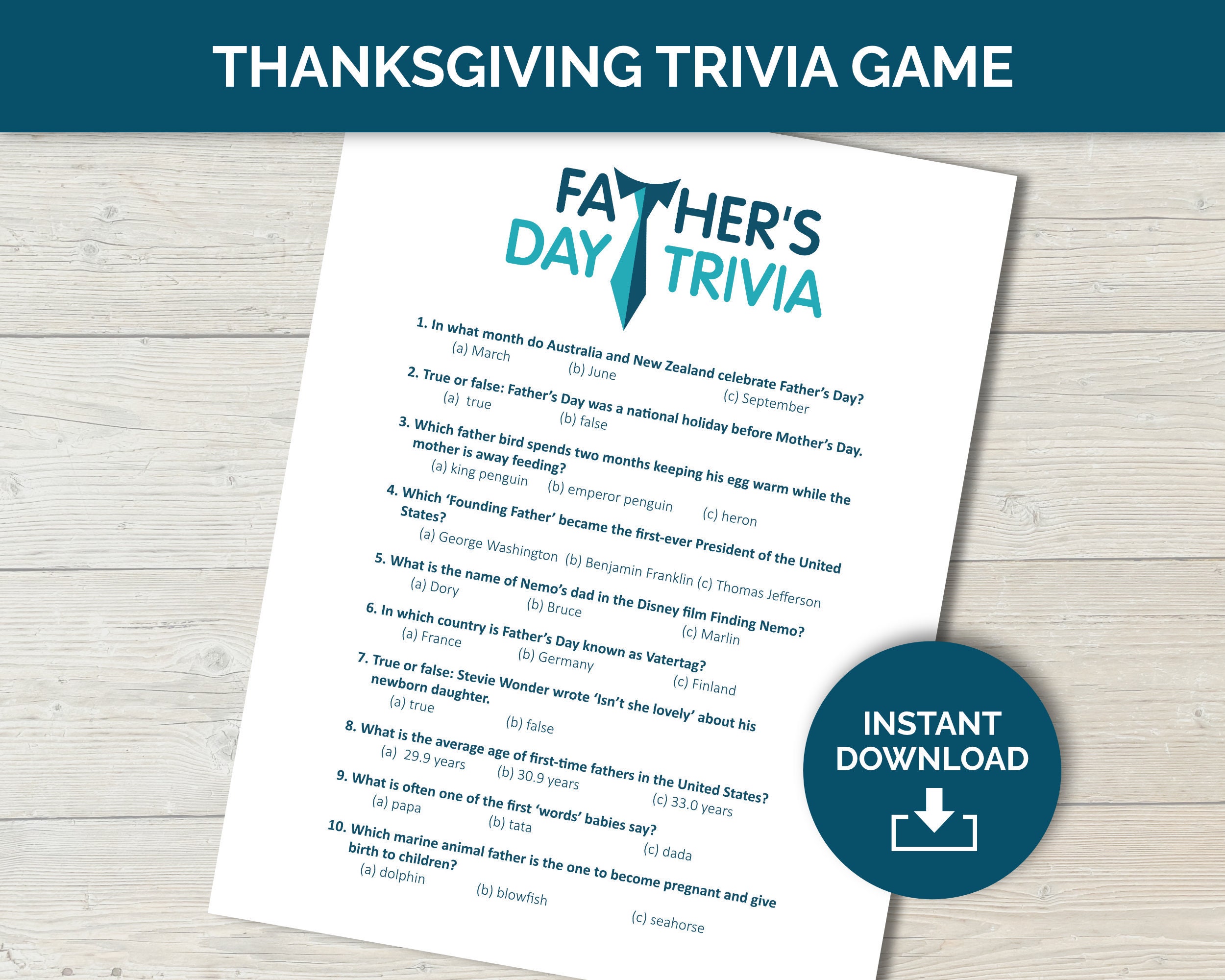 Fathers Day Trivia Game, Fun Trivia Question Quiz for Father's Day or ...